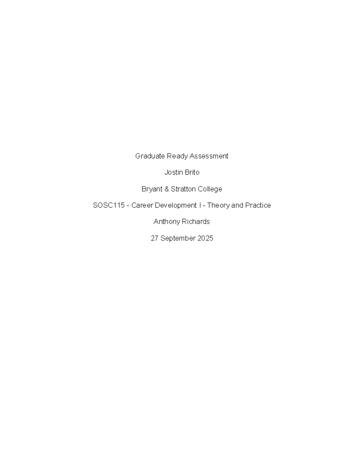 SOSC115 Graduate Ready Assessment Overview and Reflections - Studocu