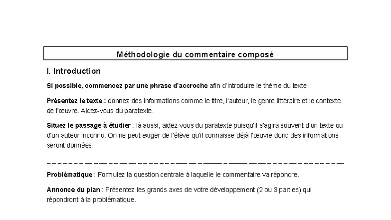 Méthodologie du Commentaire Composé Littéraire - Introduction et ...
