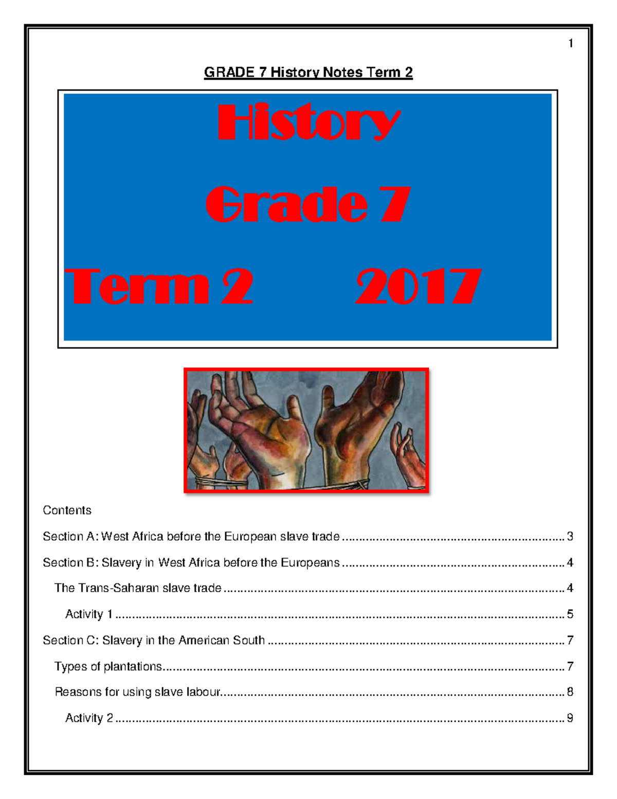 Grade 7 History T2: Slavery in West Africa & America Overview - Studocu
