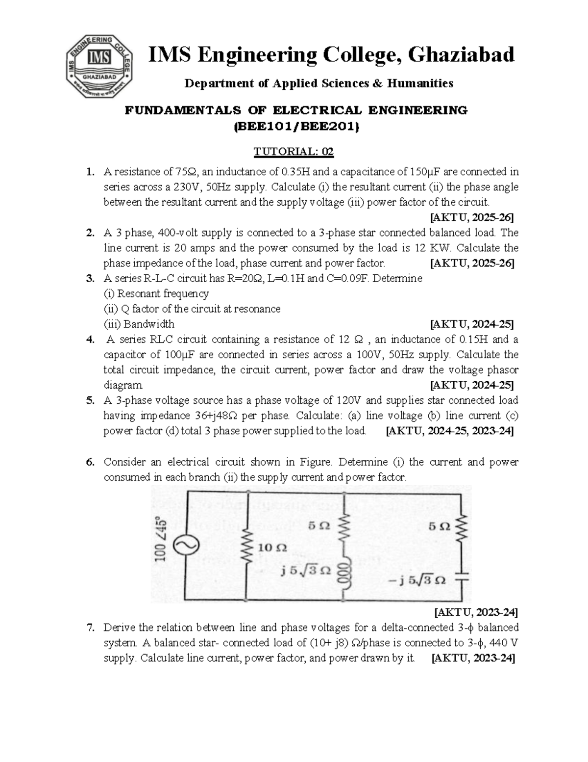 IMS Engineering College, Ghaziabad: Fundamentals of Electrical ...