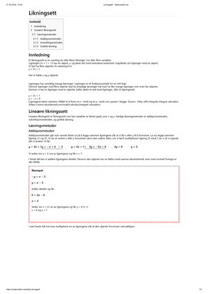 Lineær Funksjoner – Matematikk - Funksjoner Innhold 1 Koordinatsystem 2 ...