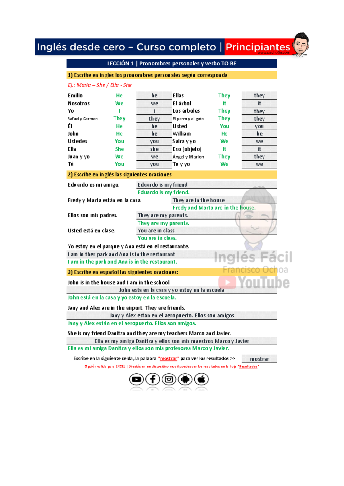 Lección 1 - Pronombres Personales Y Verbo TO BE - Emilio He he Ellas They they Nosotros We we El ...
