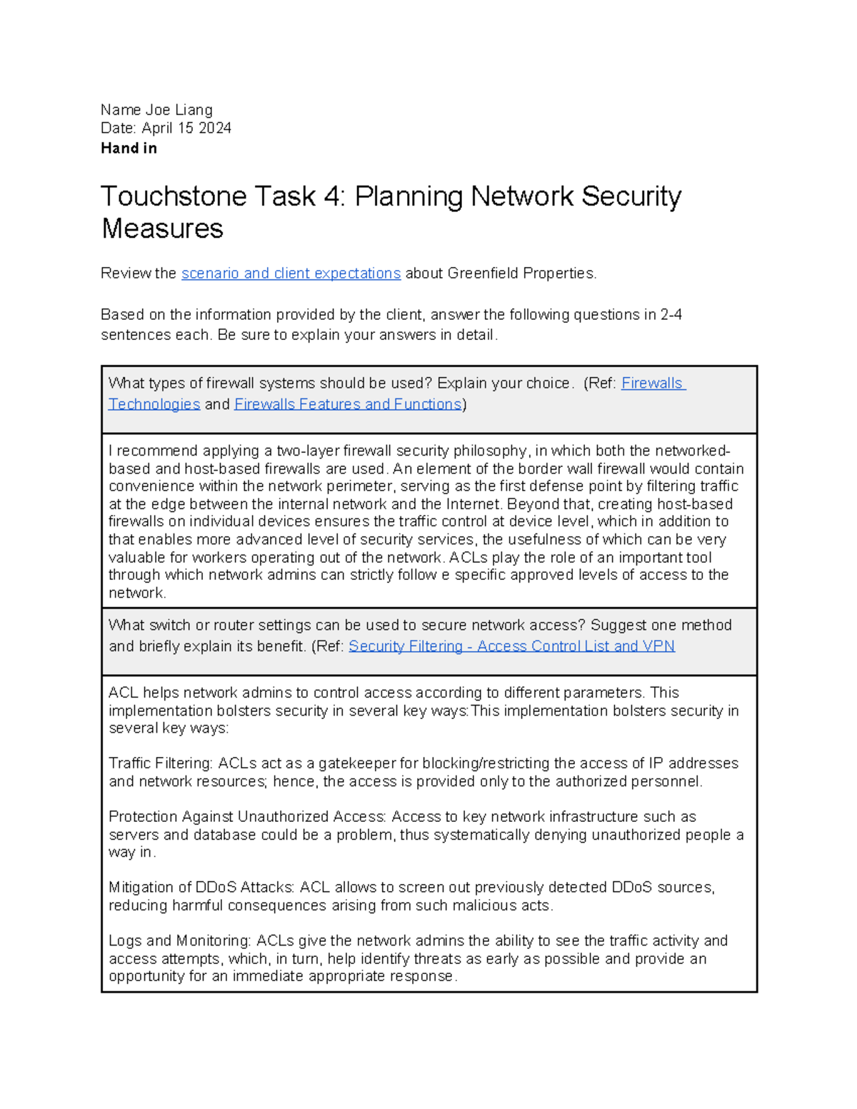 Touchstone Task 4: Network Security Measures Analysis & Recommendations - Studocu