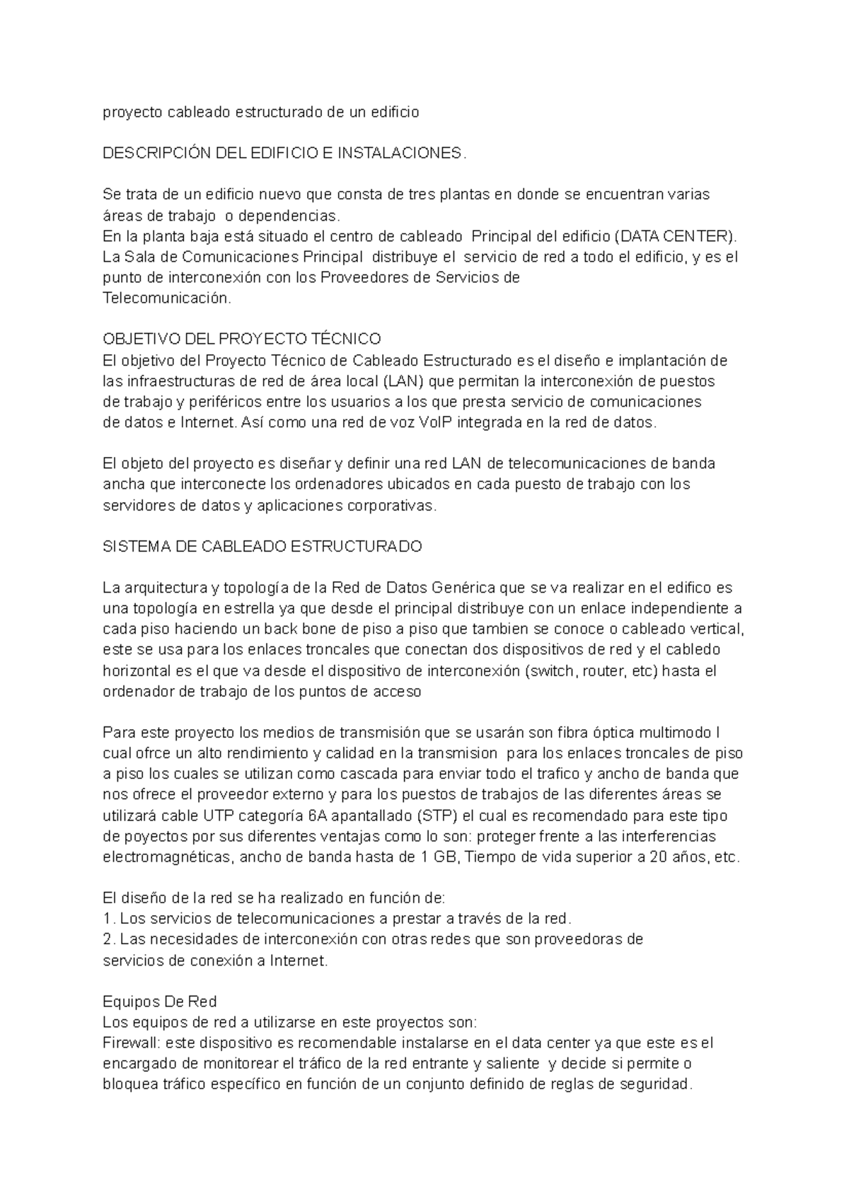 Informe parcial - proyecto cableado estructurado de un edificio DESCRIPCIÓN DEL EDIFICIO E - Studocu