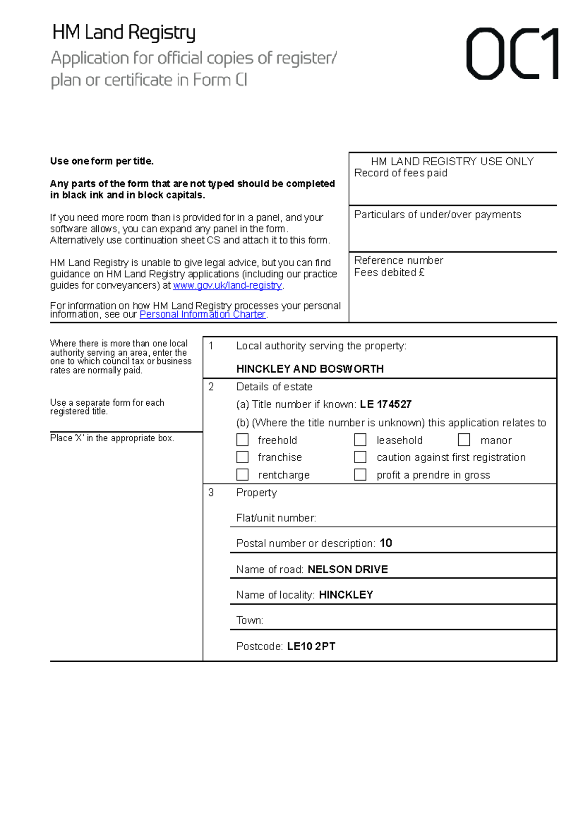 Complete Form OC1 for HM Land Registry Application Process - Studocu