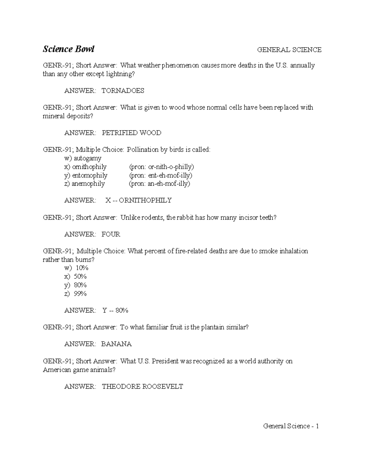 Science Bowl GENERAL SCIENCE Study Guide and Short Answer Review - Studocu