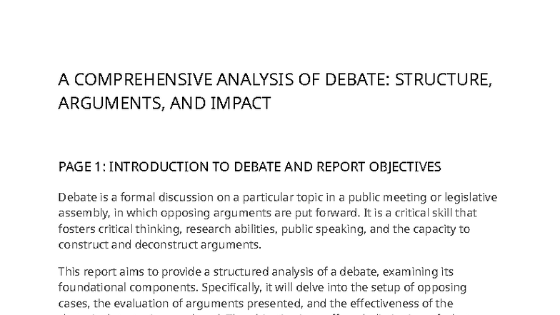 Debate Lab Report Summary: Structure, Arguments & Impact Analysis - Studocu