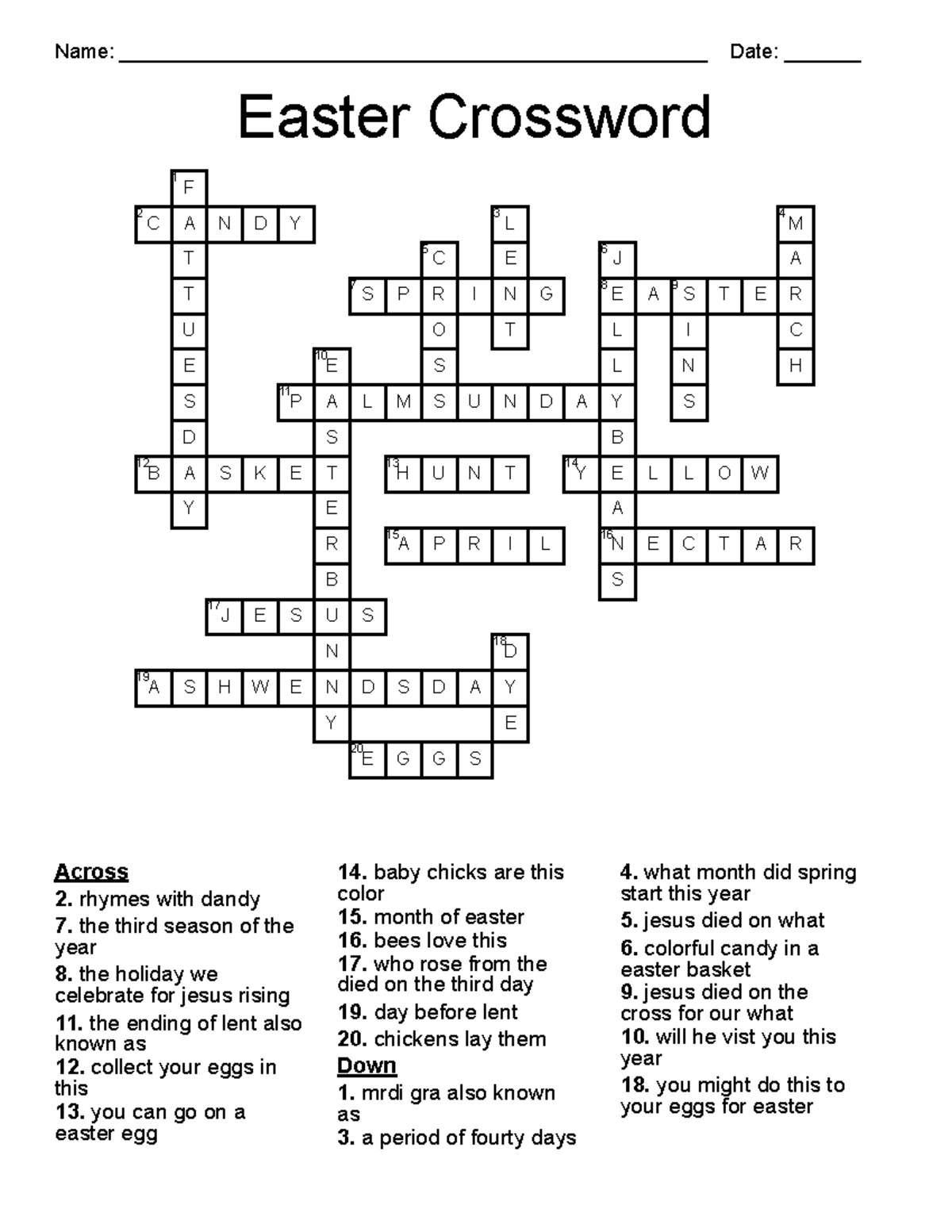 Easter Crossword Answer Key: Fun Puzzle Solutions for Students - Studocu
