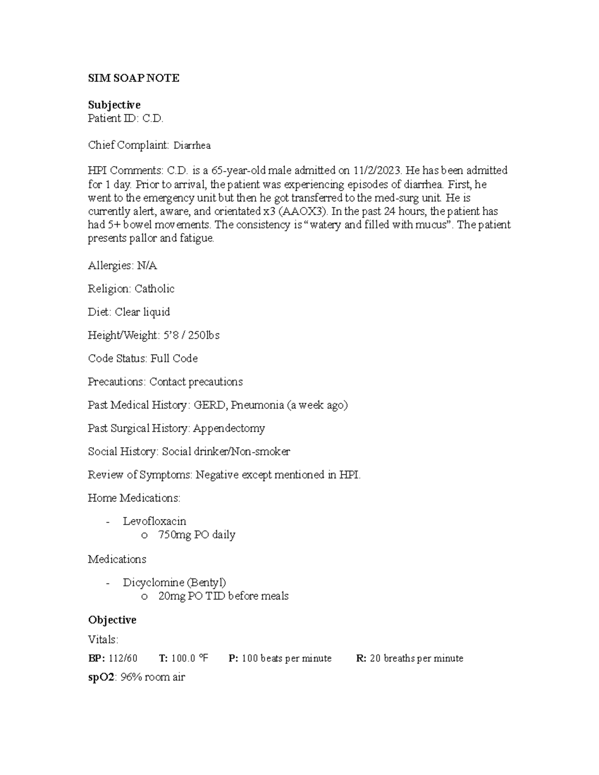 SIM SOAP NOTE - sim soap note for extra help - SIM SOAP NOTE Subjective ...