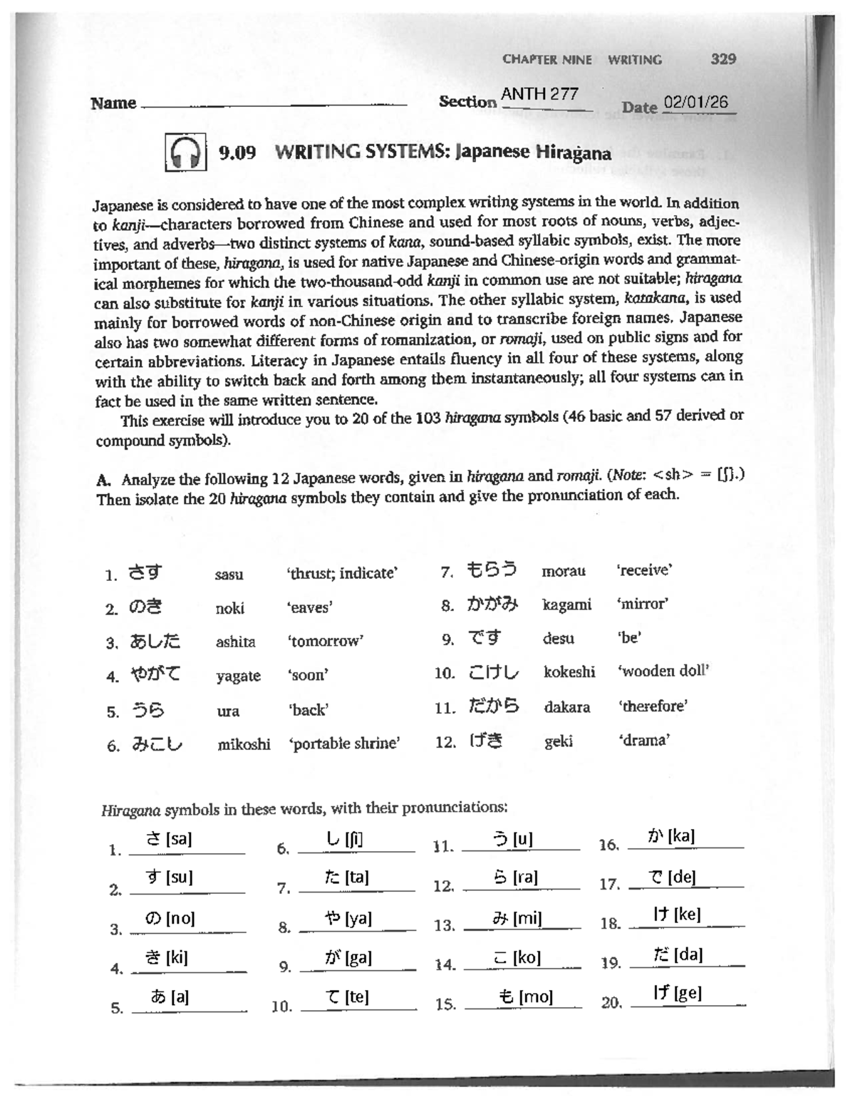 ANTH 277: Japanese Hiragana Chart and Pronunciation Guide - Studocu