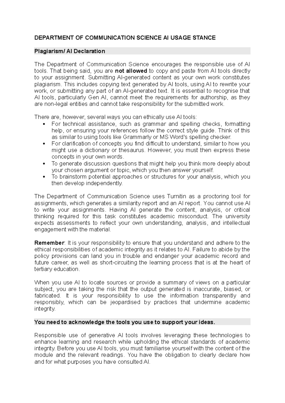 AI Declaration Guidelines for Communication Science - DPR - Studocu