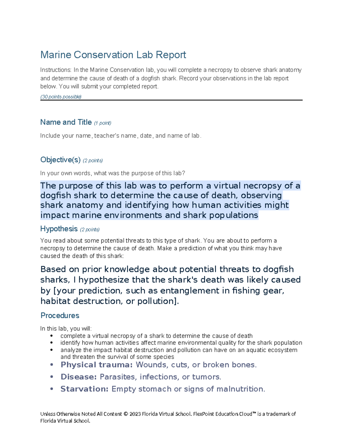 Marine conservation lab report: Dogfish shark necropsy analysis - Studocu