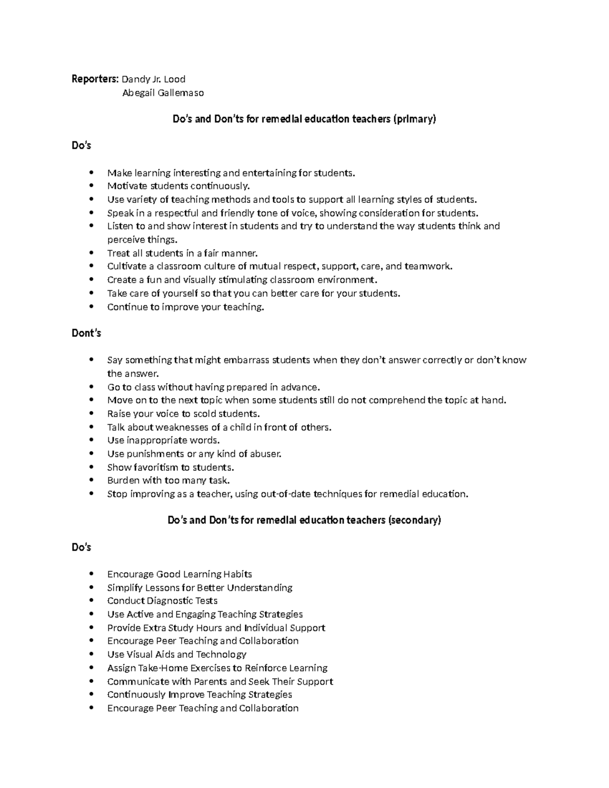 Do's and Don'ts for Remedial Education Teachers: Best Practices - Studocu