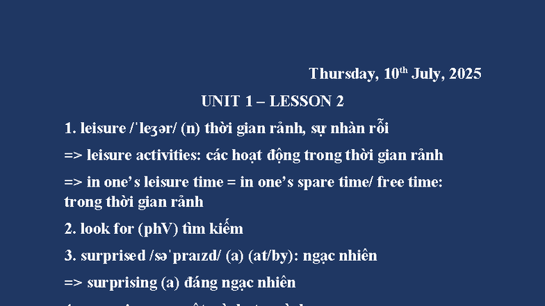 Unit 1 Lesson 2: Vocabulary and Expressions for Leisure Activities ...