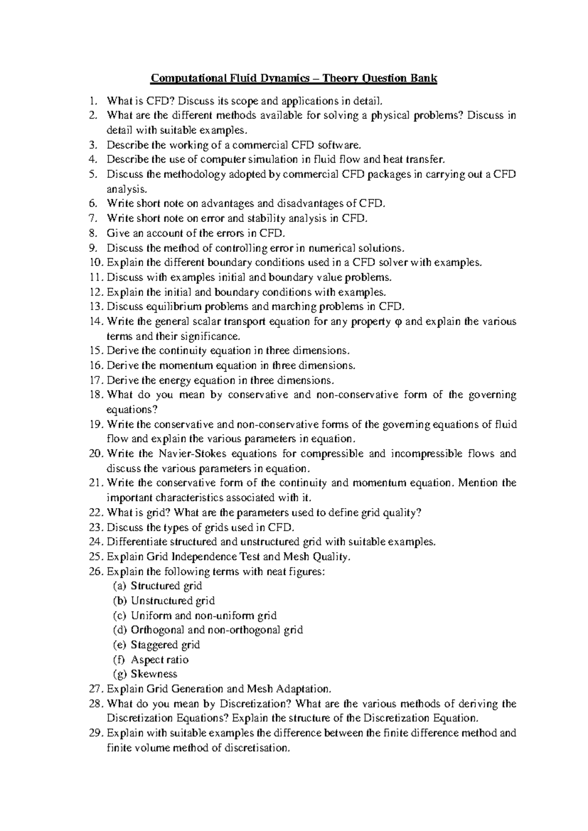 CFD (Final Exam Question Bank) - Comprehensive Study Guide 2019 - Studocu