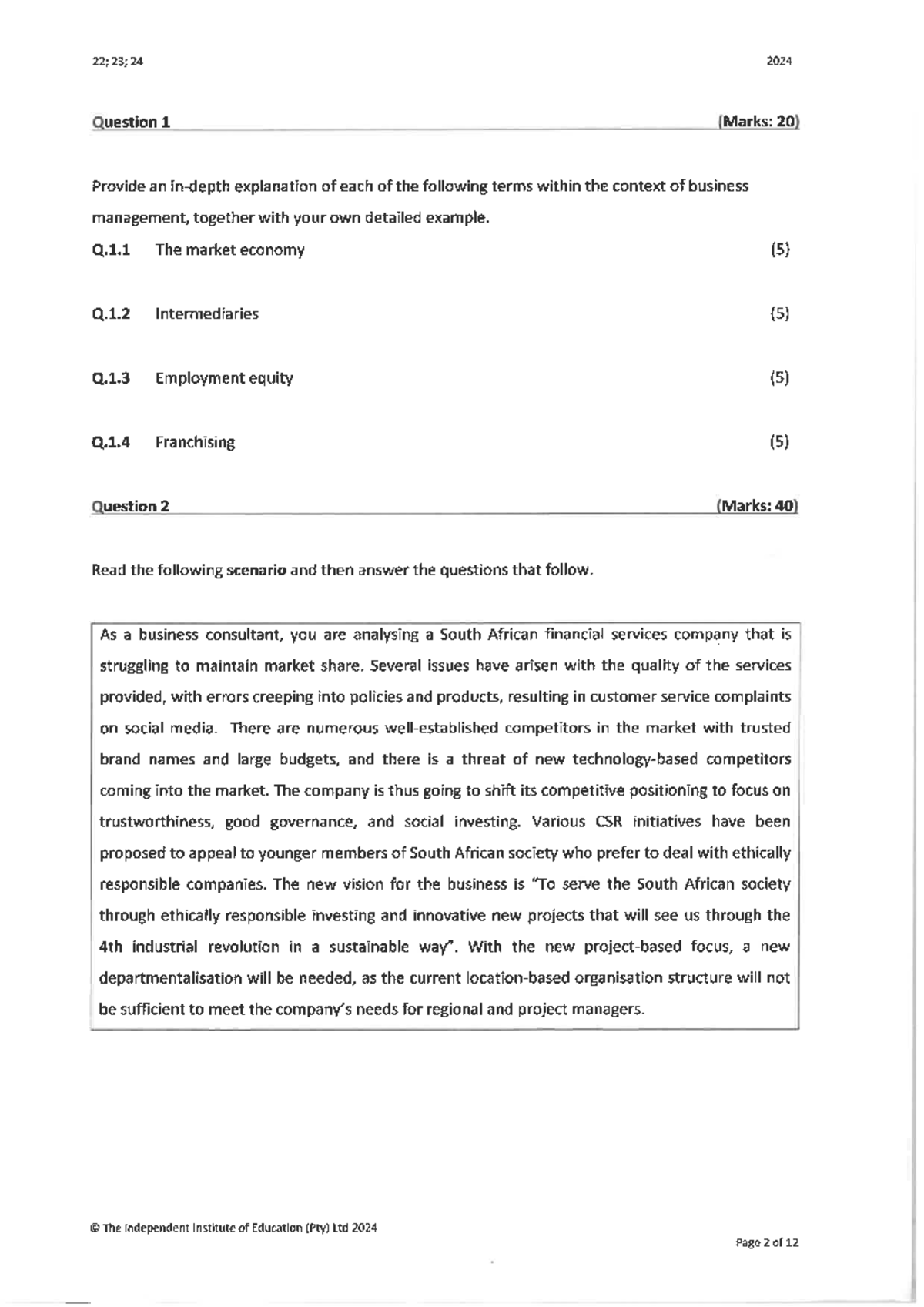 TEST 1 2024 Mid Year: Business Management Concepts & Case Study ...