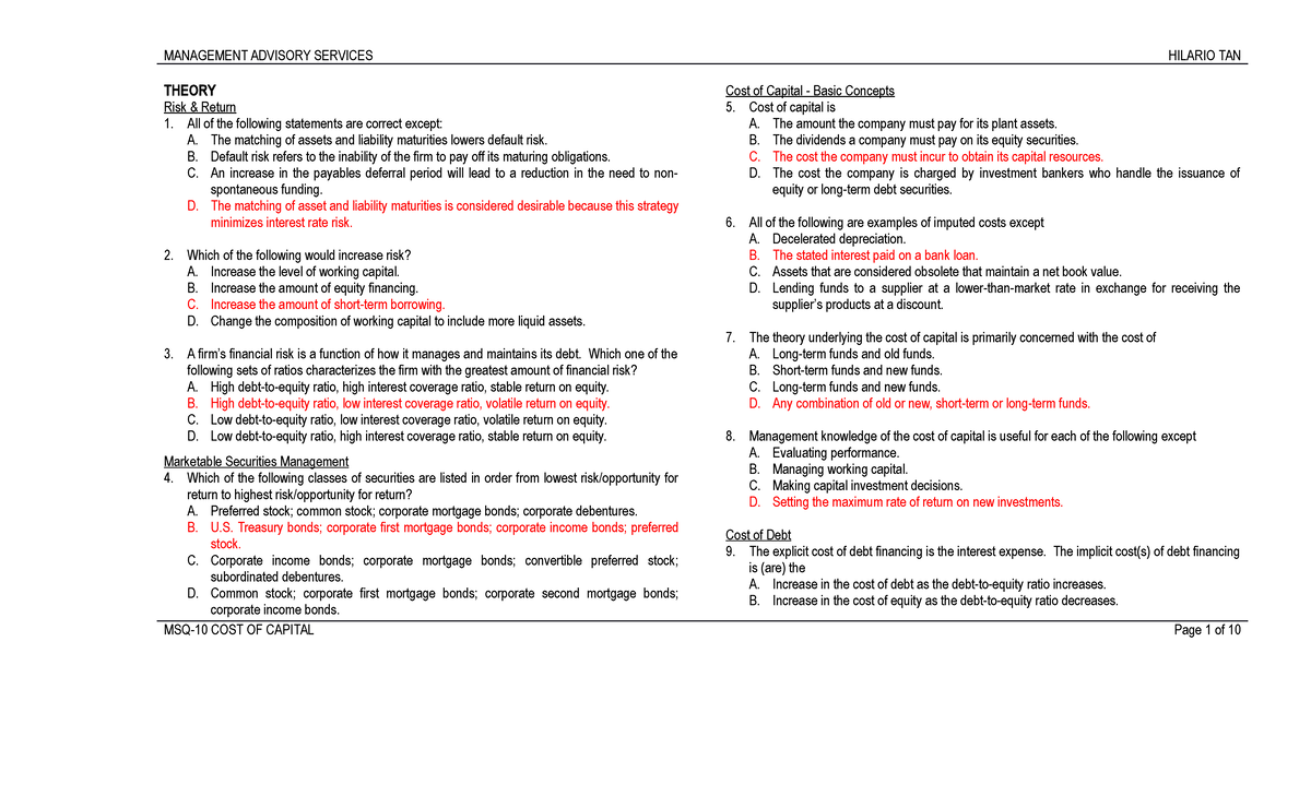 Understanding the Basic Concepts of Cost of Capital (FIN 101) - Studocu
