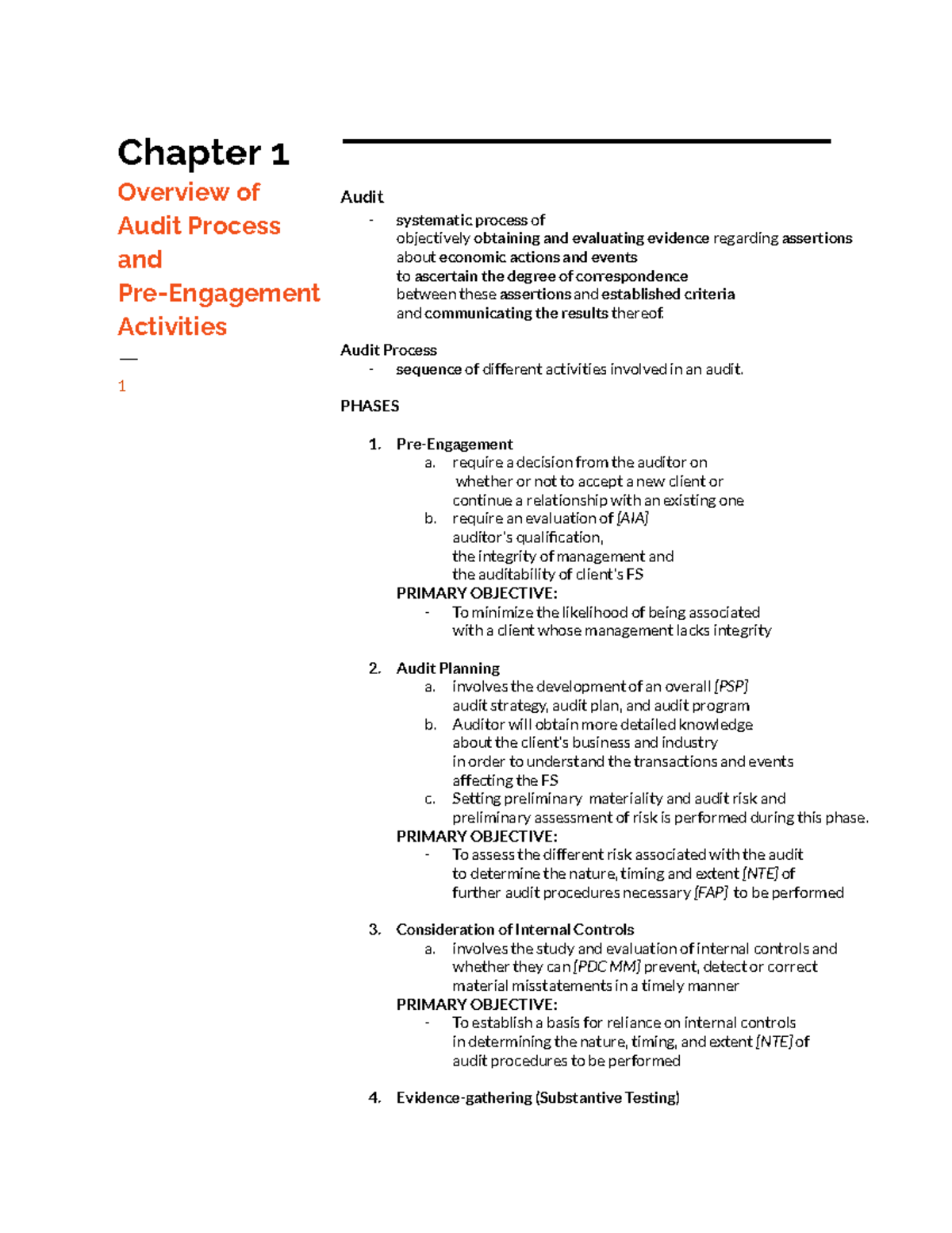 Chapter 1: Overview of Audit Process and Activities - Aud Prob 1 - Studocu