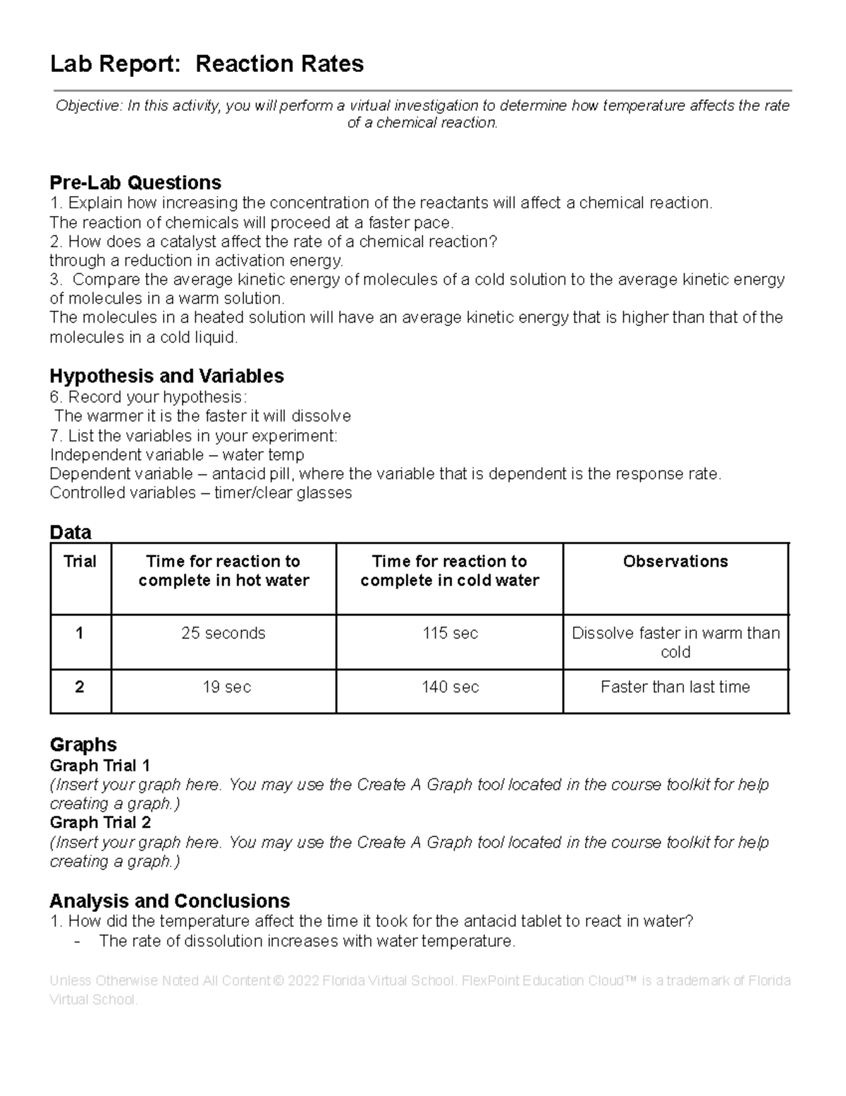 6.05 - Reaction Rates Lab Report: The Effect of Temperature on ...
