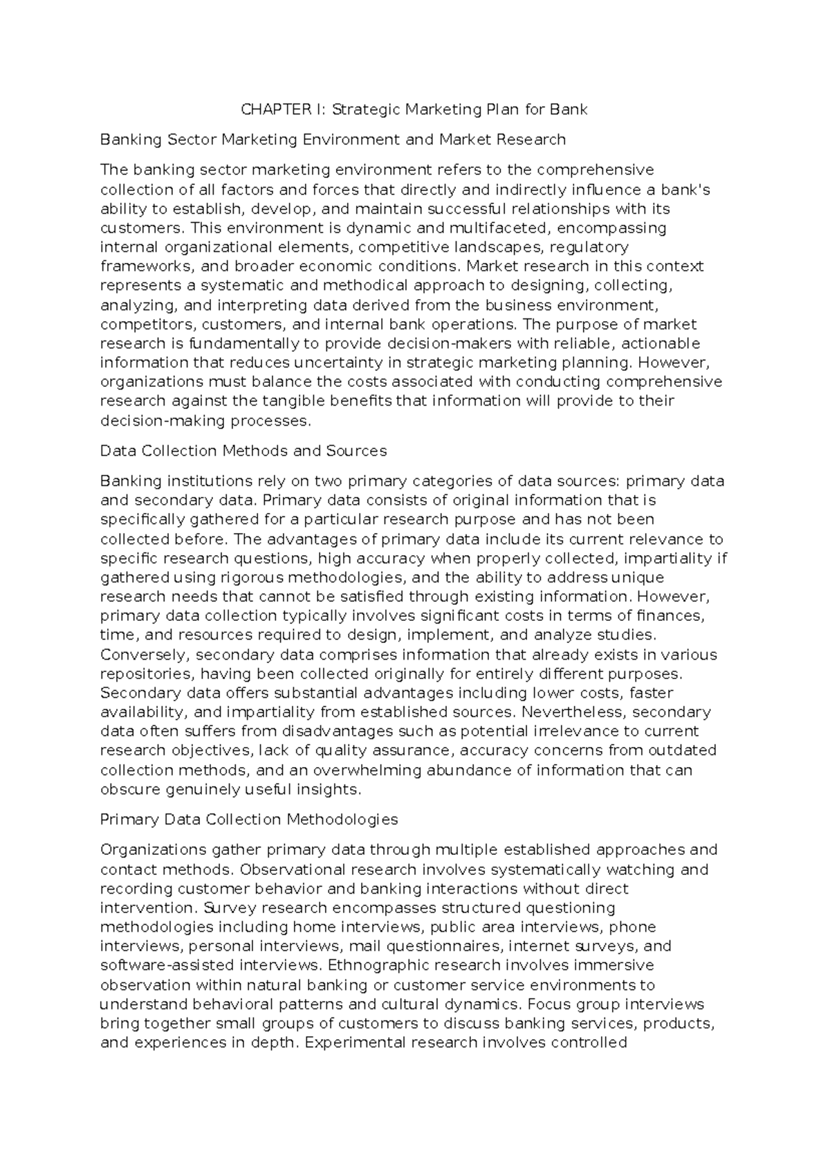 Strategic Marketing Plan for Banking Sector: CHAPTER I Insights - Studocu