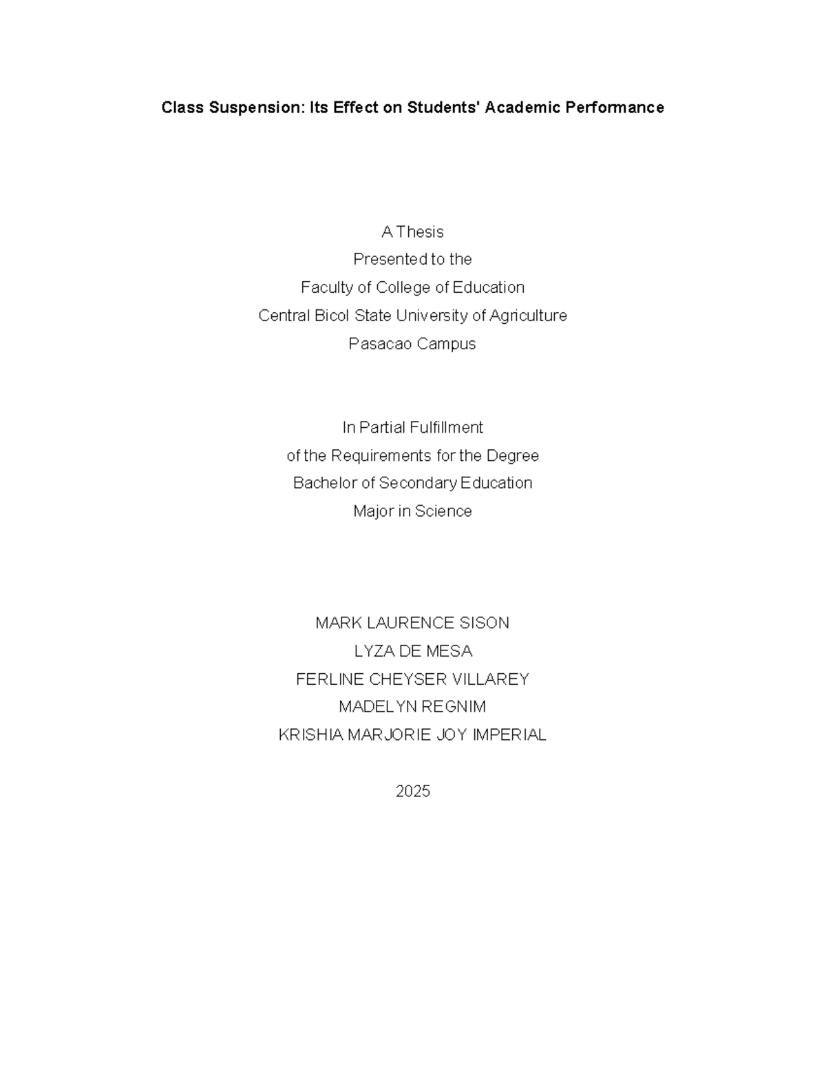 Effects of Class Suspensions on Academic Performance at CBSUA: A Study ...