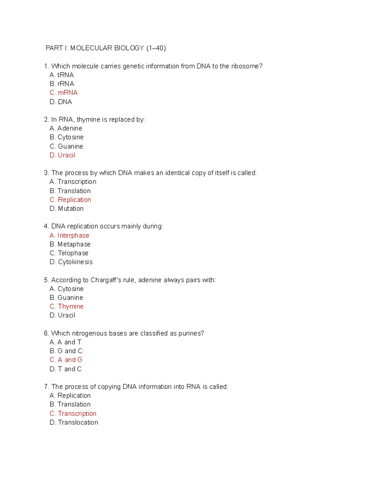 Molecular Biology Quiz: Key Concepts and Genetic Inheritance (BIO101 ...
