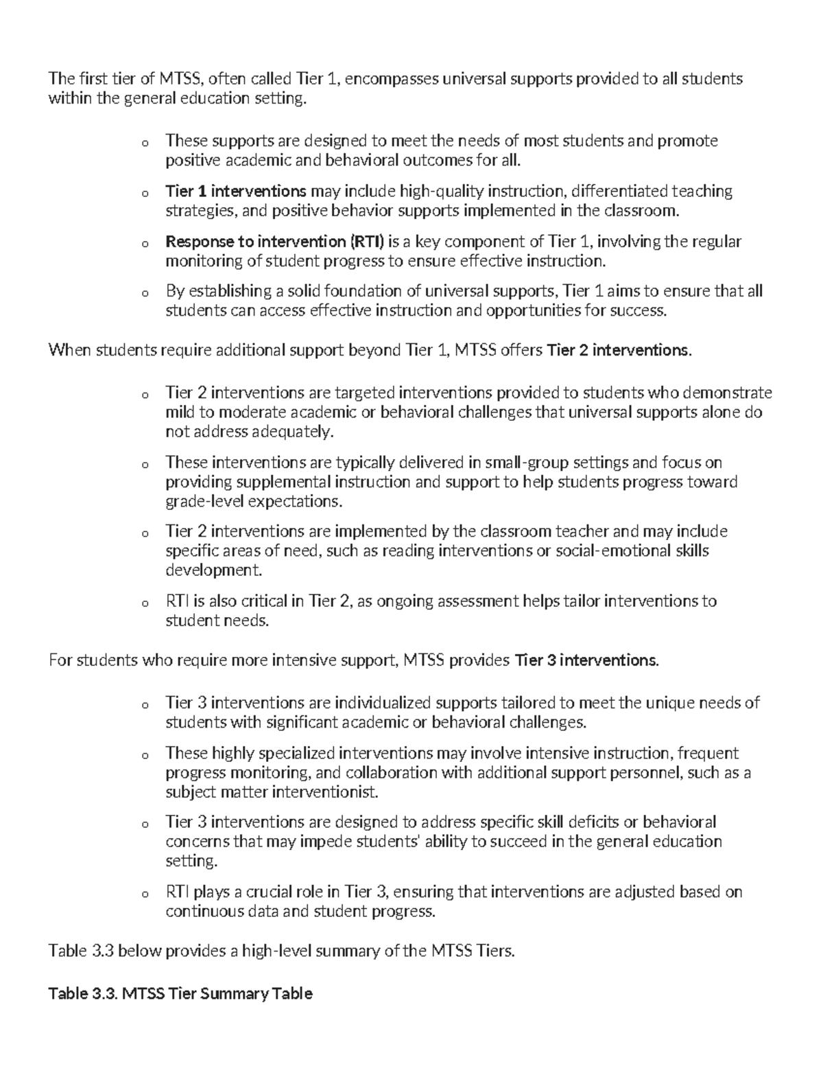 MTSS Tiers Overview: Supports for Student Success in Education - Studocu