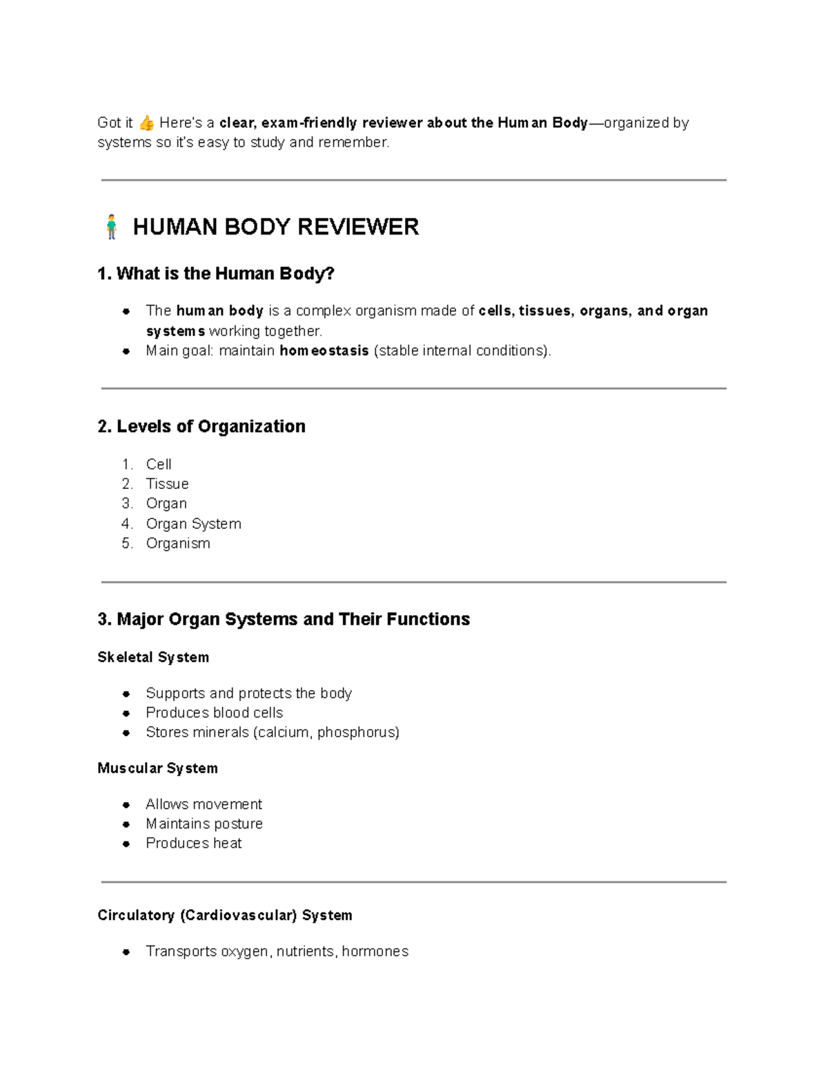 HUMAN BODY REVIEWER 5: Key Terms and Organ Systems Explained - Studocu