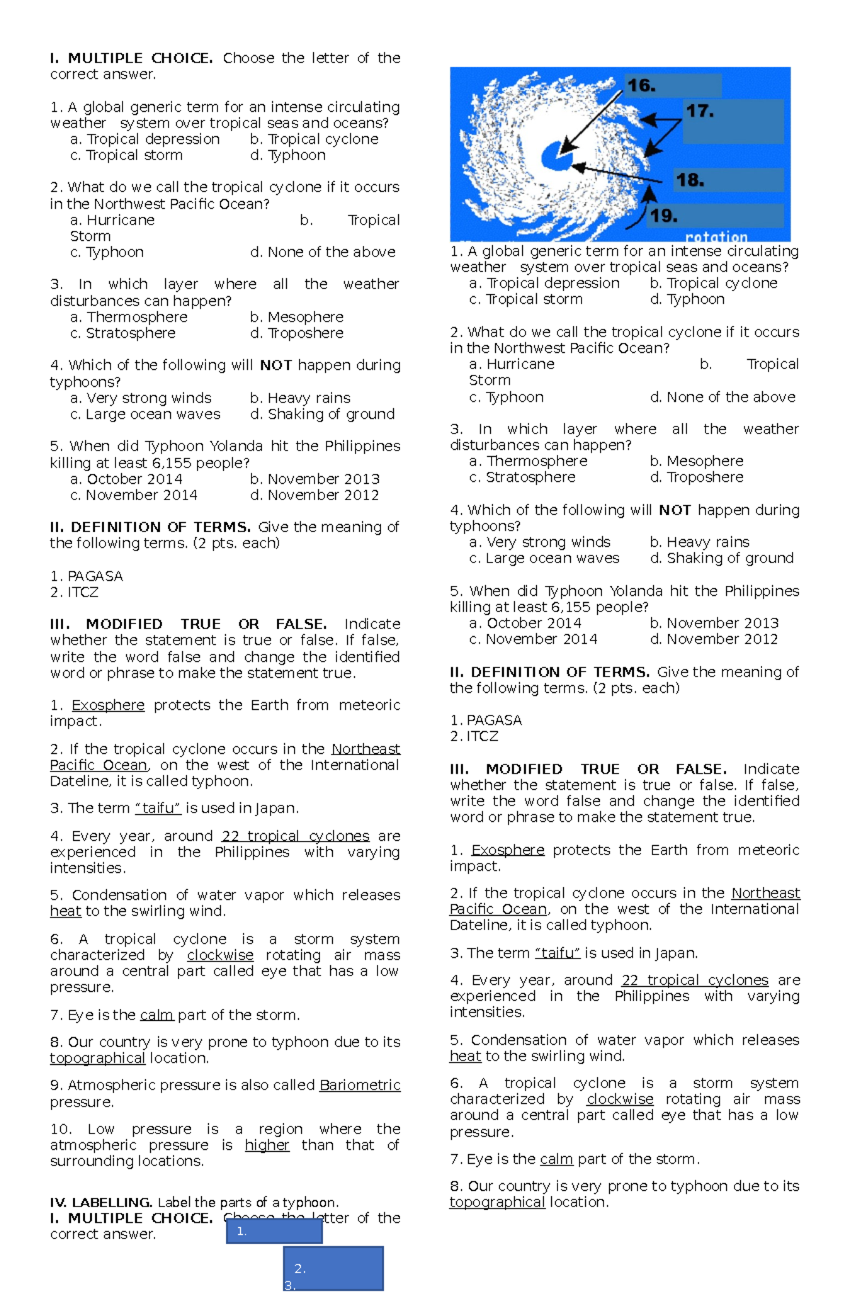 Typhoon Quiz - Lecture Notes and Study Guide on Cyclones - Studocu