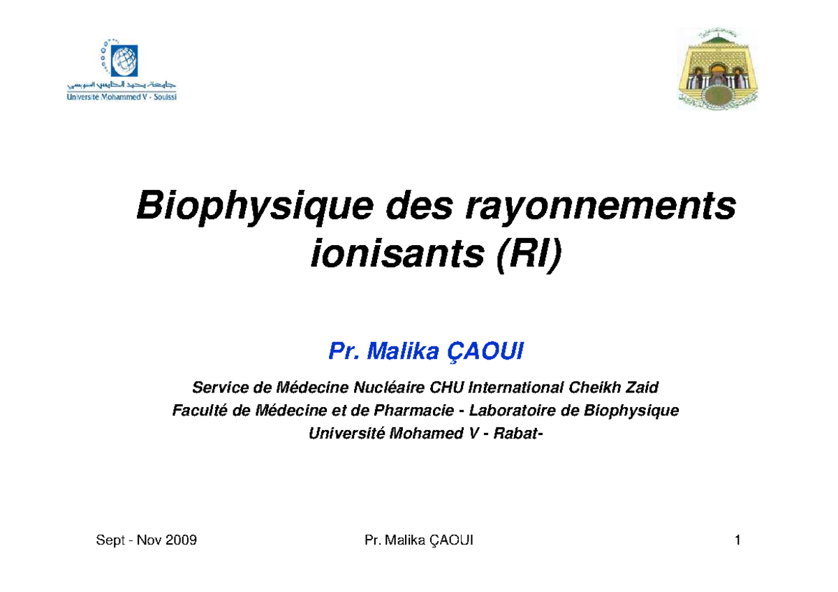 Biophysique des Rayonnements Ionisants (RI) - Cours Complet - Studocu