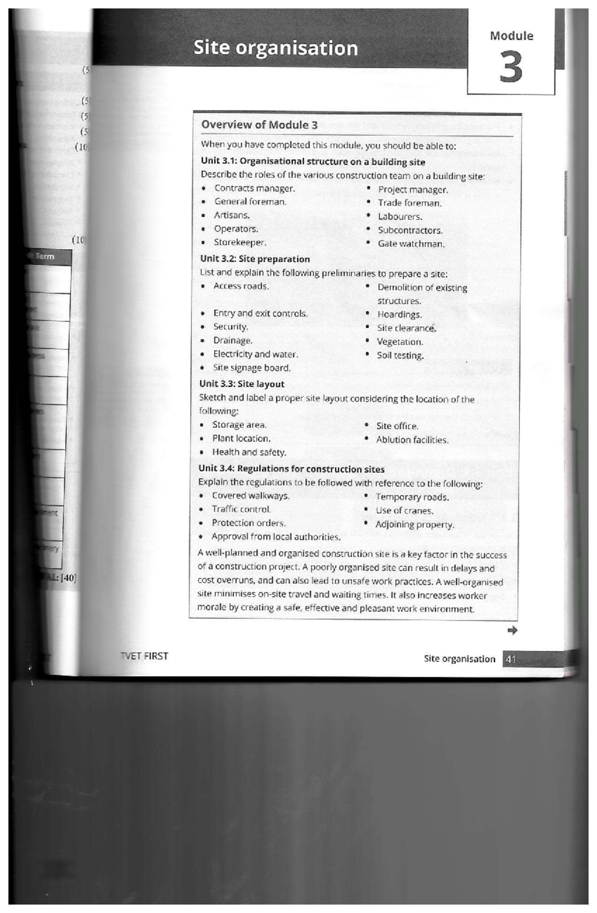TVET FIRST Module 3: Site Organisation Overview and Key Concepts - Studocu
