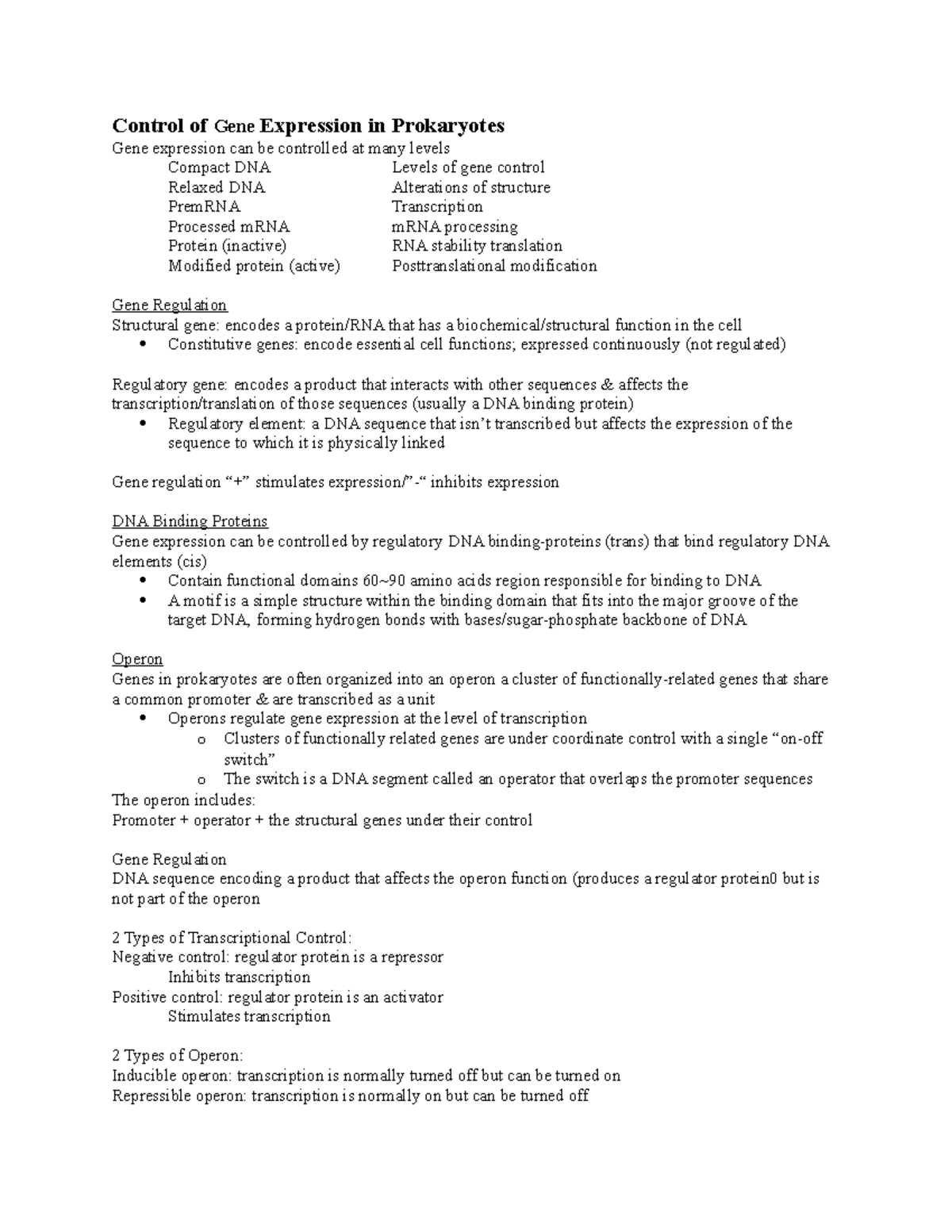 GENE-200: Control of Gene Expression in Prokaryotes - Detailed Overview ...