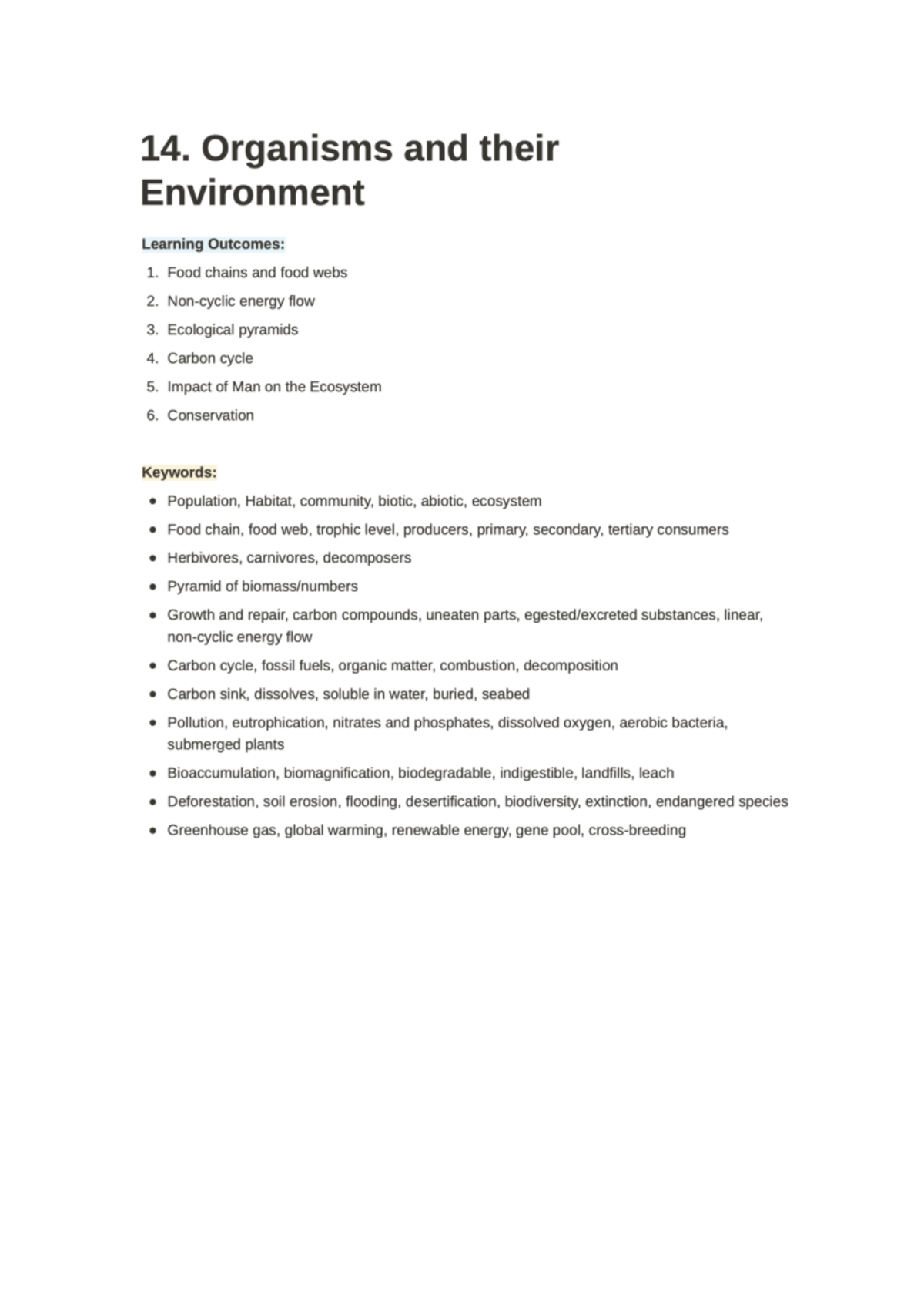 Oande - Combined Biology Notes: Organisms & Their Environment - Studocu