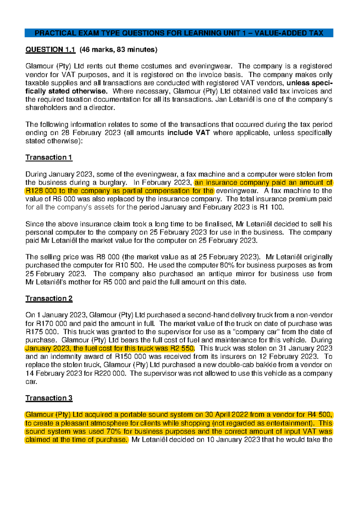 LU1 - Practical Questions on VAT for Learning Unit 1 - Studocu