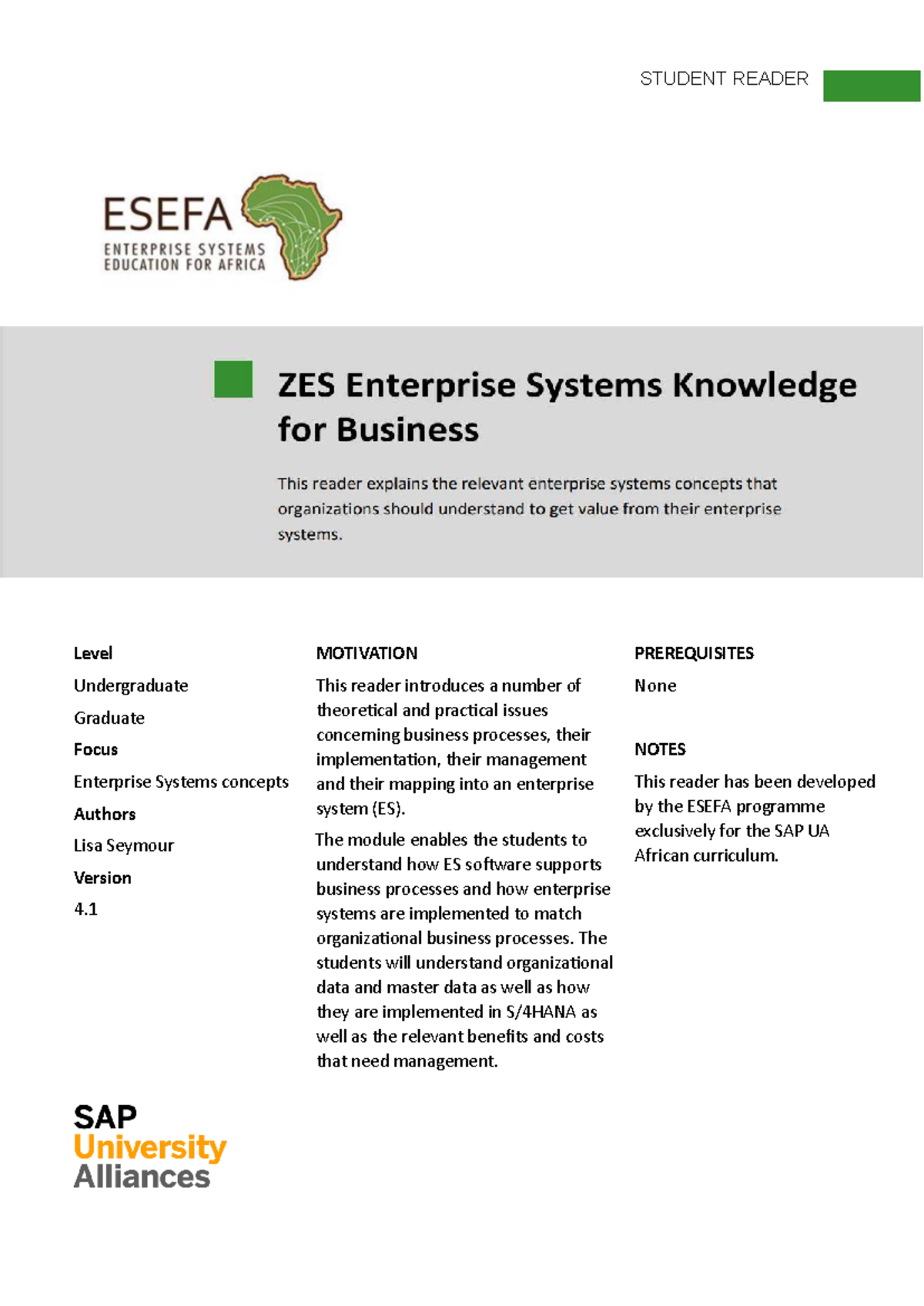 ESEFA 101: Student Reader on Enterprise Systems Concepts and ...