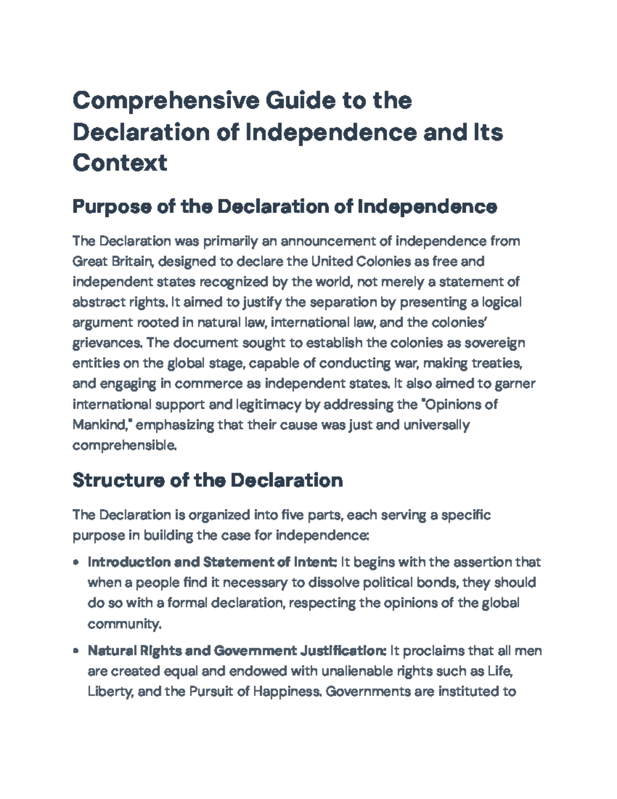 Comprehensive Overview of the Declaration of Independence and Its ...