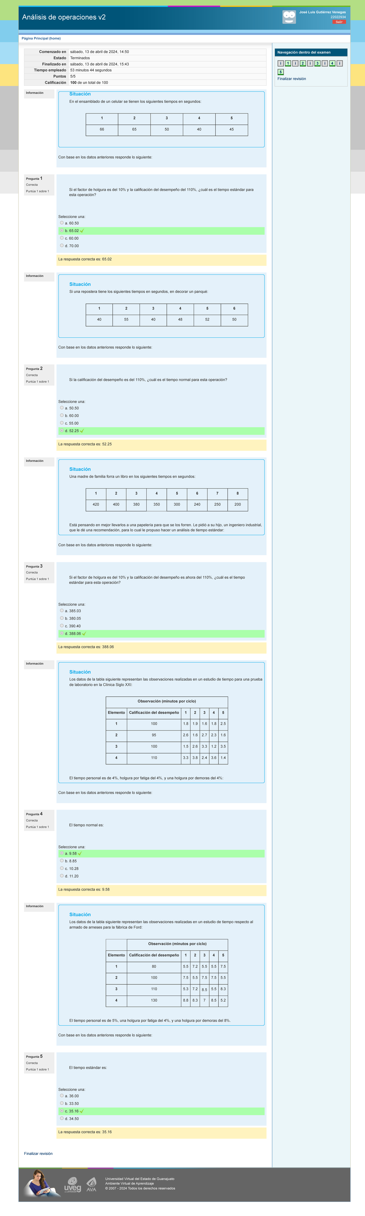 EA2. Ejercicio de control cálculo de tiempo estándar - Análisis de operaciones v2 José Luis ...