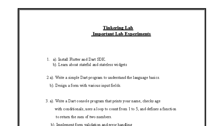 Tinkering Lab: Key Experiments for Flutter & Dart Development - Studocu