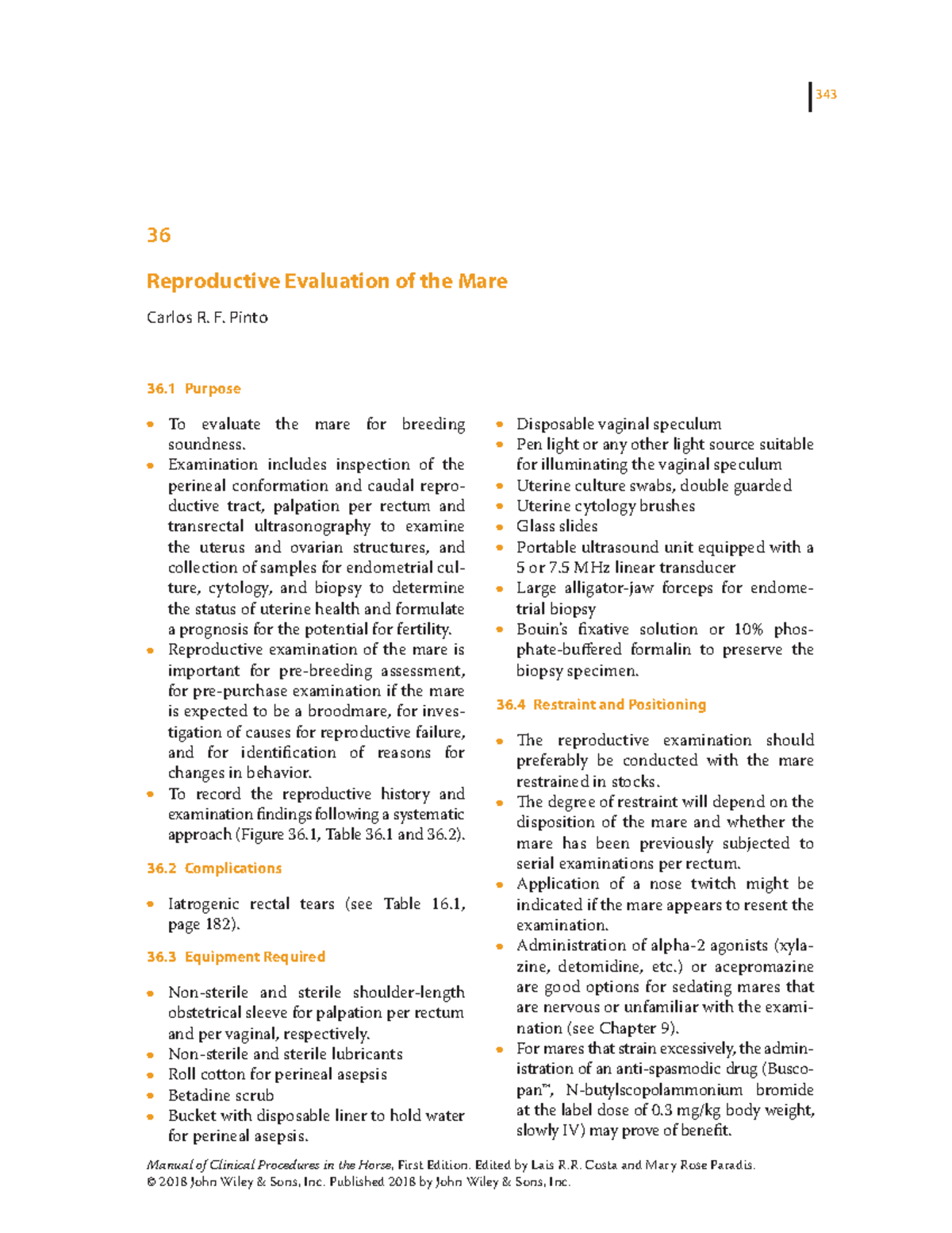 Reproductive Evaluation of the Mare - 343 Manual of Clinical Procedures ...