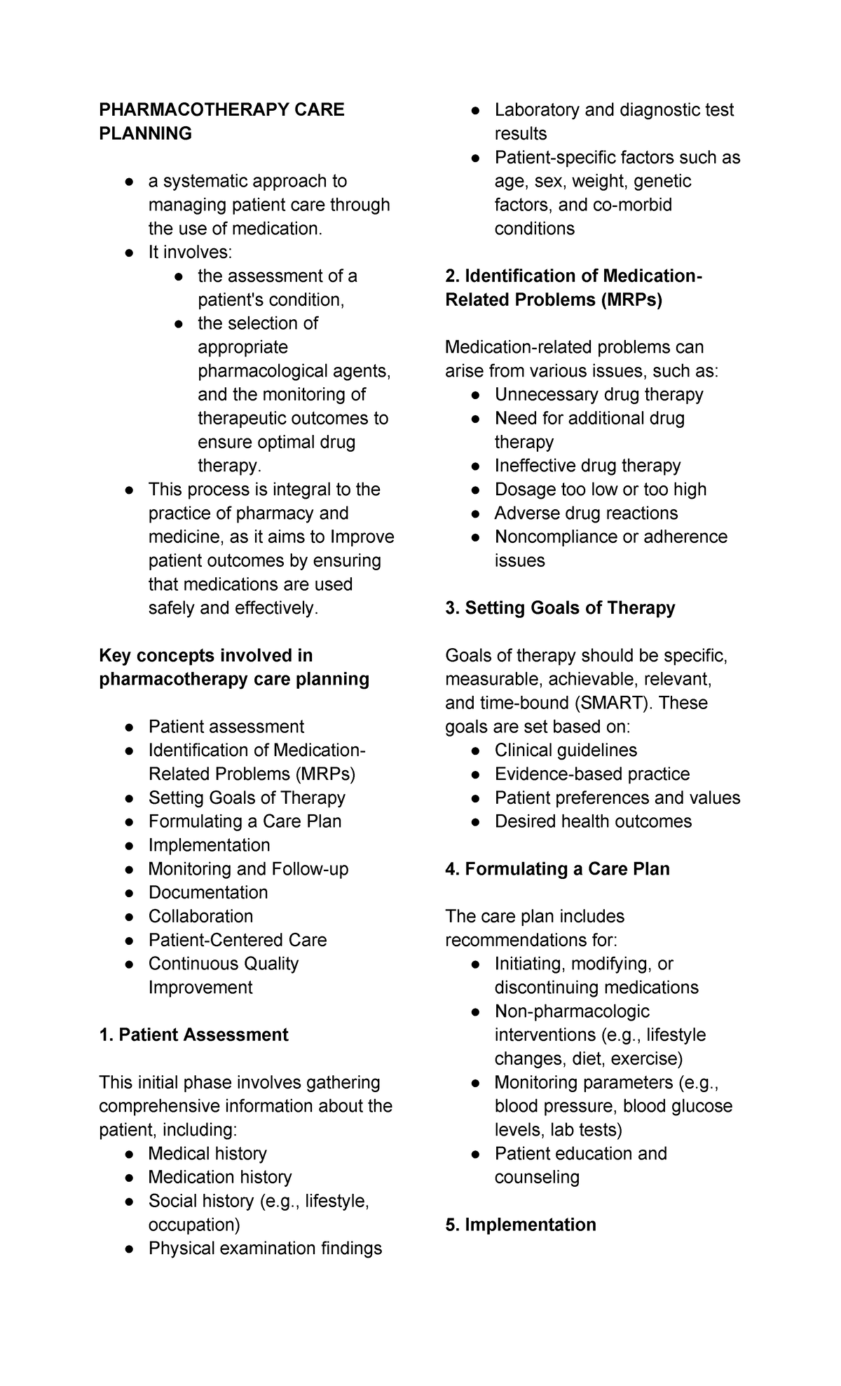 Clinpharm Lecture Notes - Pharmacotherapy Care Planning - Studocu