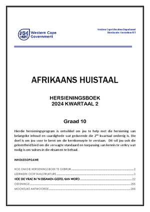 Graad 10 Afrikaans HT Hersieningsmateriaal Kwartaal 2 2024 - Studocu
