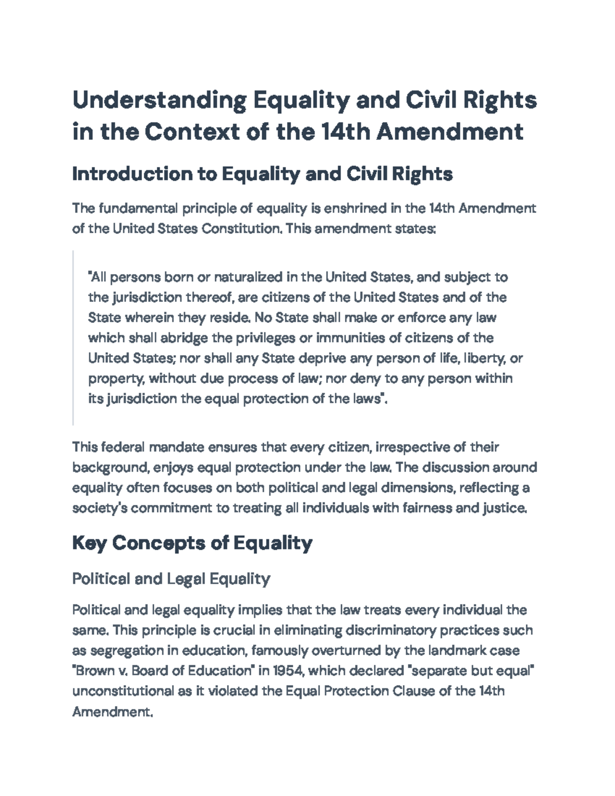 Understanding Equality and Civil Rights: Insights on the 14th Amendment ...