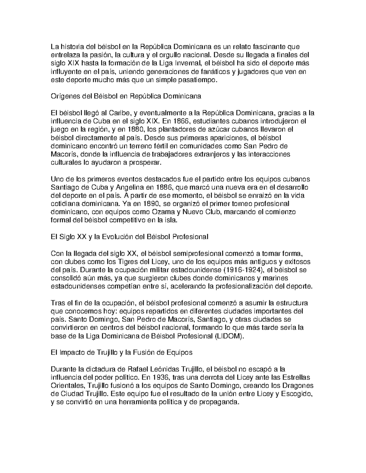 Historia y Evolución del Béisbol en la República Dominicana: Un Legado ...