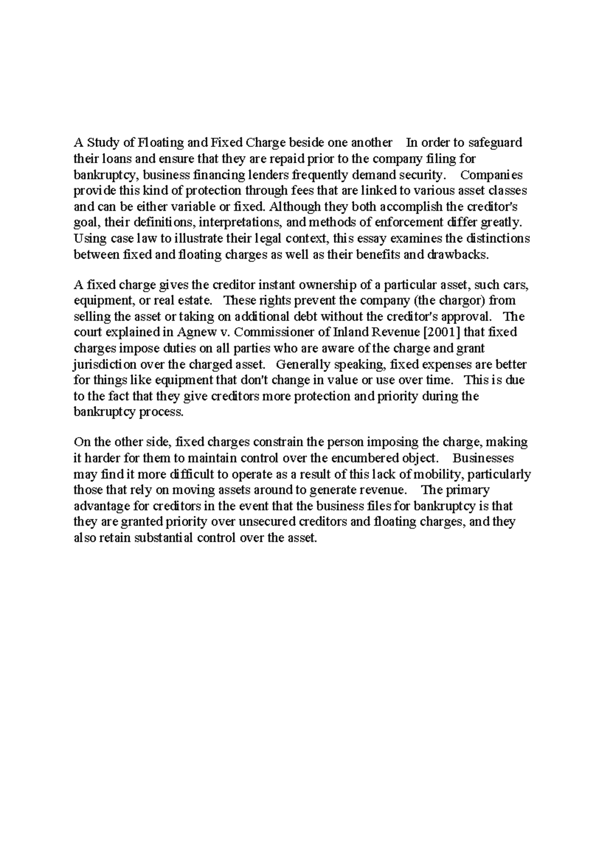 Fixed vs Floating Charges: A Critical Analysis of Their Impacts - Studocu