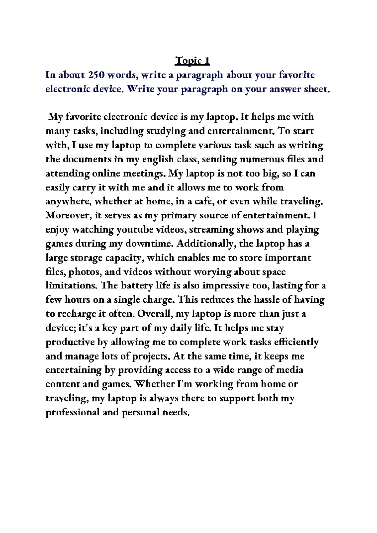 Topic 1 - 234gdffff - Topic 1 In about 250 words, write a paragraph ...