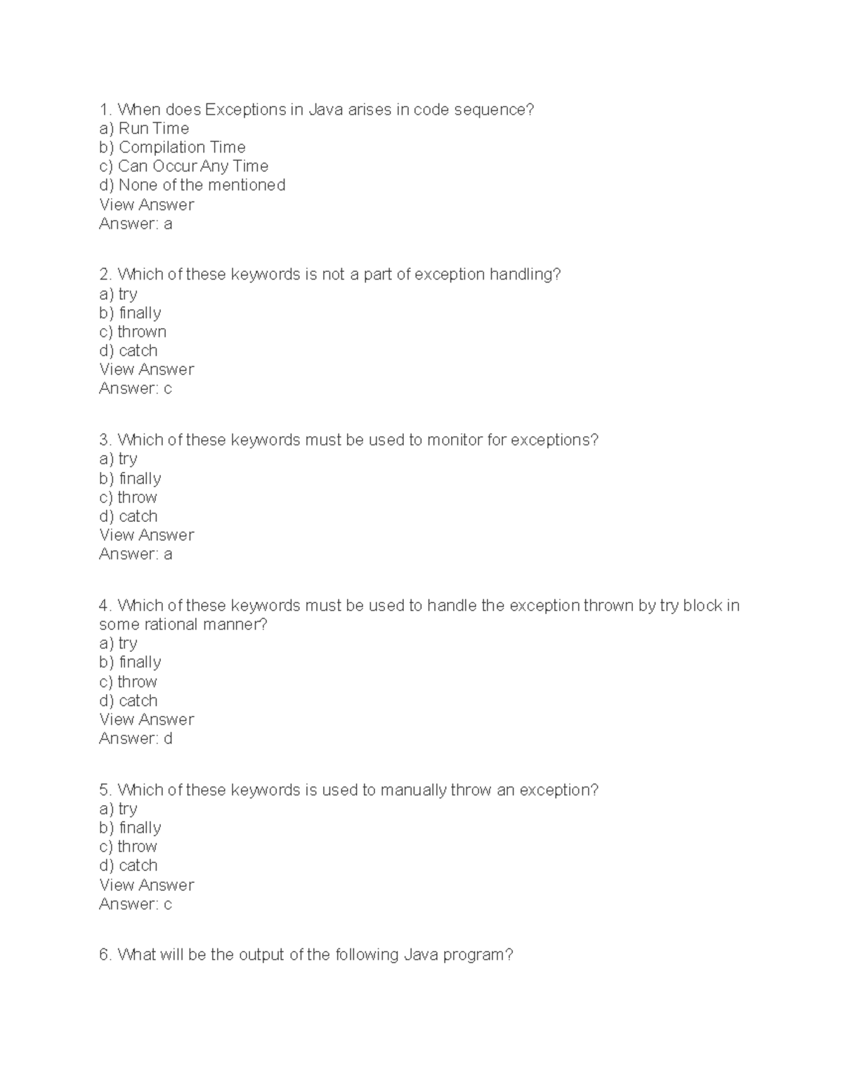 Java Exception Handling MCQs: Study Guide for CS101 - Studocu