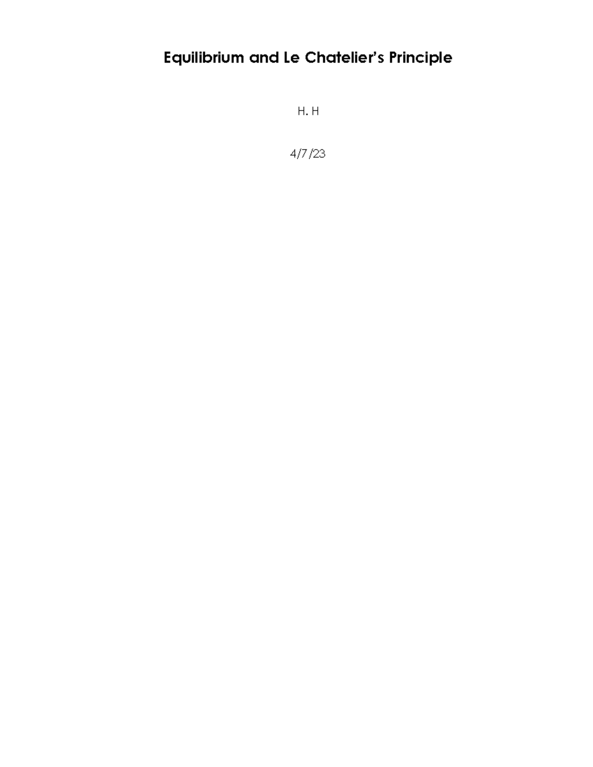 Equilibrium and Le Chateliers Principle Q - H 4/7/ Data Activities 1, 2 ...