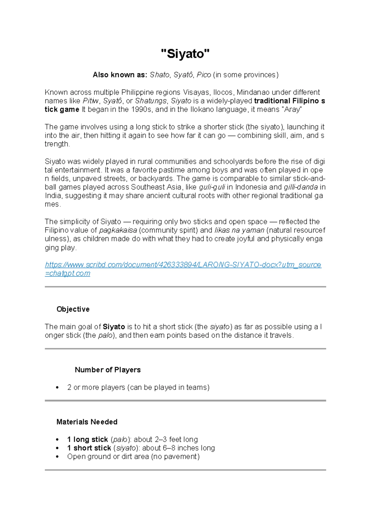 Piko (Traditional Filipino Game) - A Comprehensive Guide - Studocu