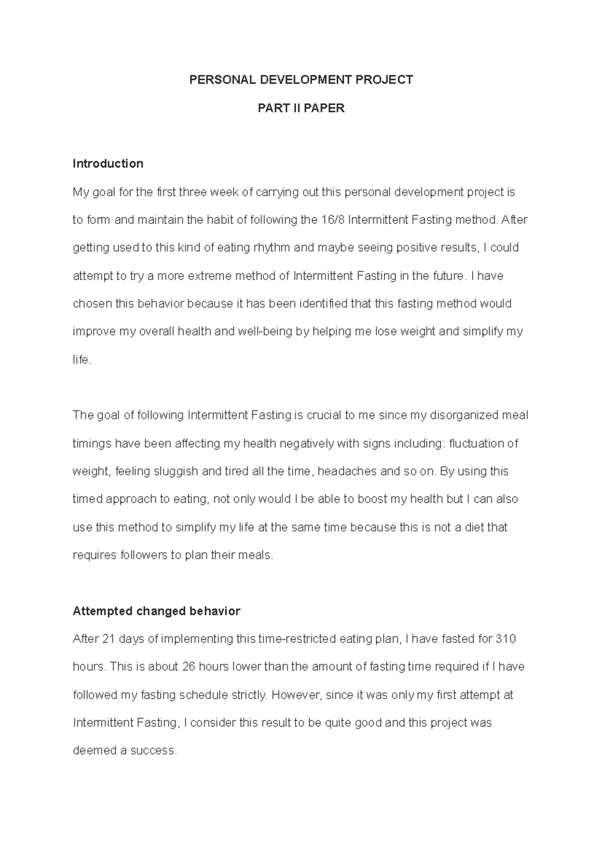 Personal Development Project - PERSONAL DEVELOPMENT PROJECT PART II ...