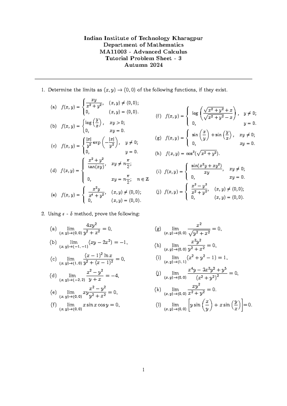 Tut-3 - it is the third tutorial of the advanced calculus course ...